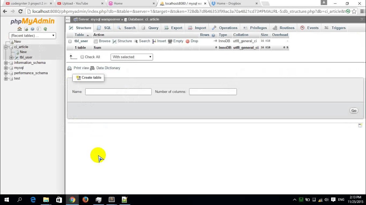 Codeigniter 3 Project Lesson 3 Create And Connect To Data Base Youtube