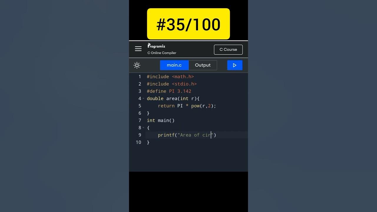 C program to find area of circle || Area of circle program in C || #cprogramming #areaofcircle# ...