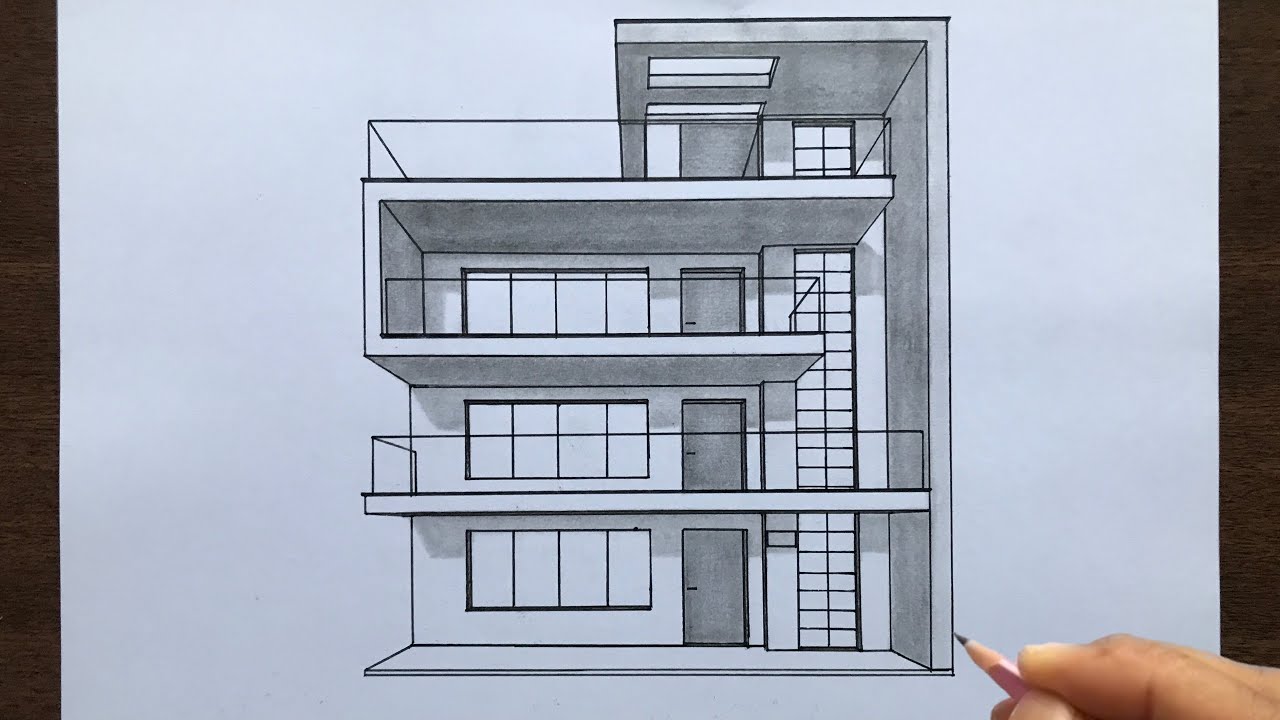 House Drawing in 1 Point Perspective realtime - YouTube