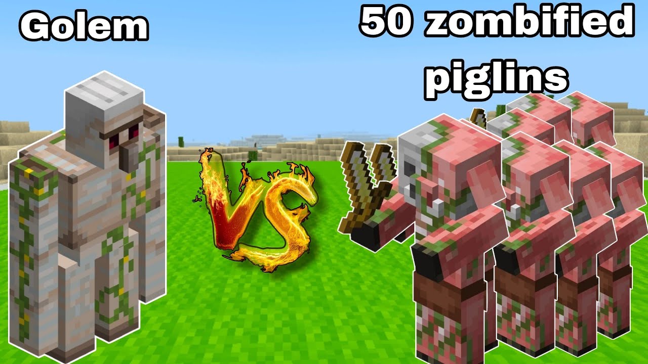 How many zombified piglins can beat Golem? | Golem vs 50 Zombified ...