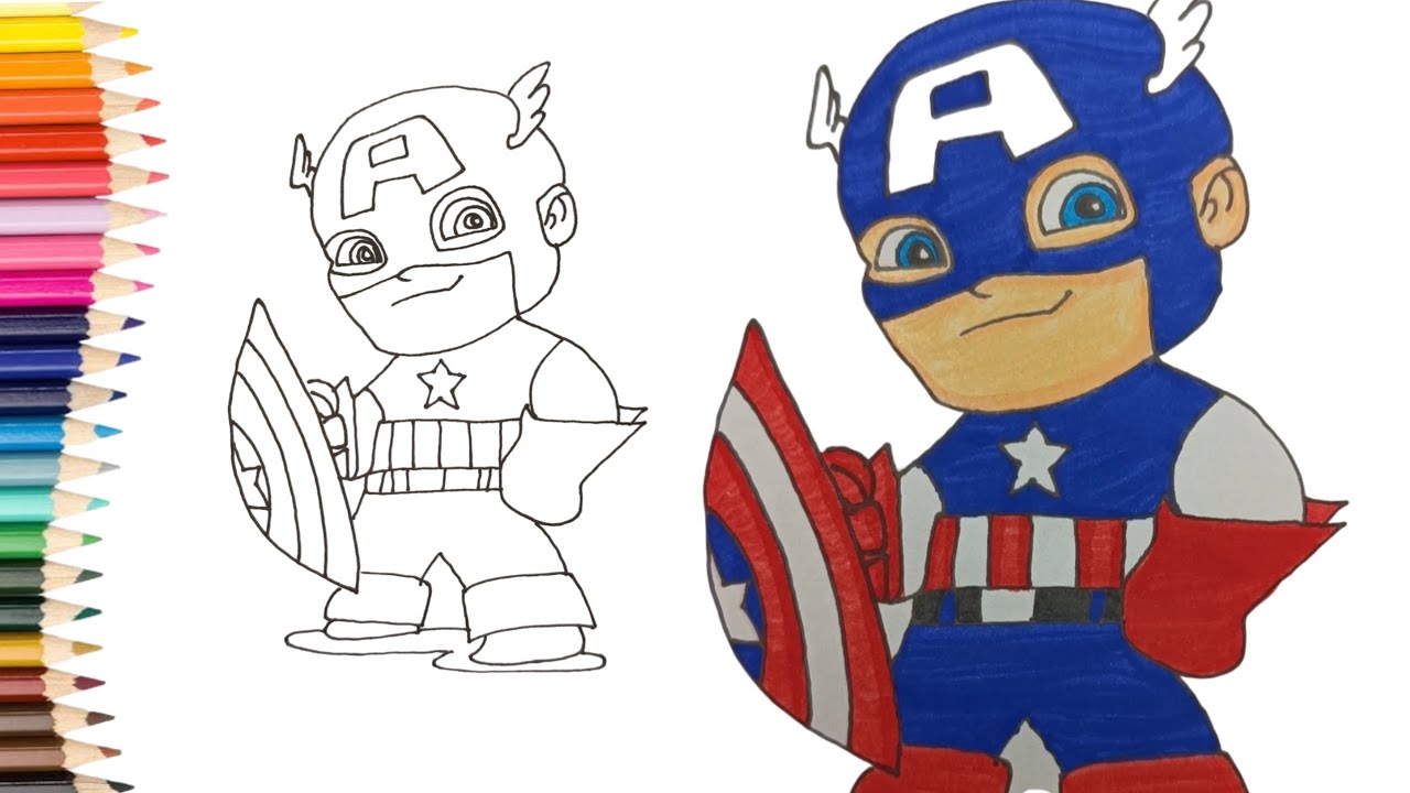 How to draw a Captain America/ Kids drawing, colouring & painting/ Easy ...