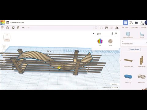 Tinkercad Dersleri - 65. Ders -Ahşap Çubuklardan Eğimli Köprü (Wooden Bridge)Tasarımı-2