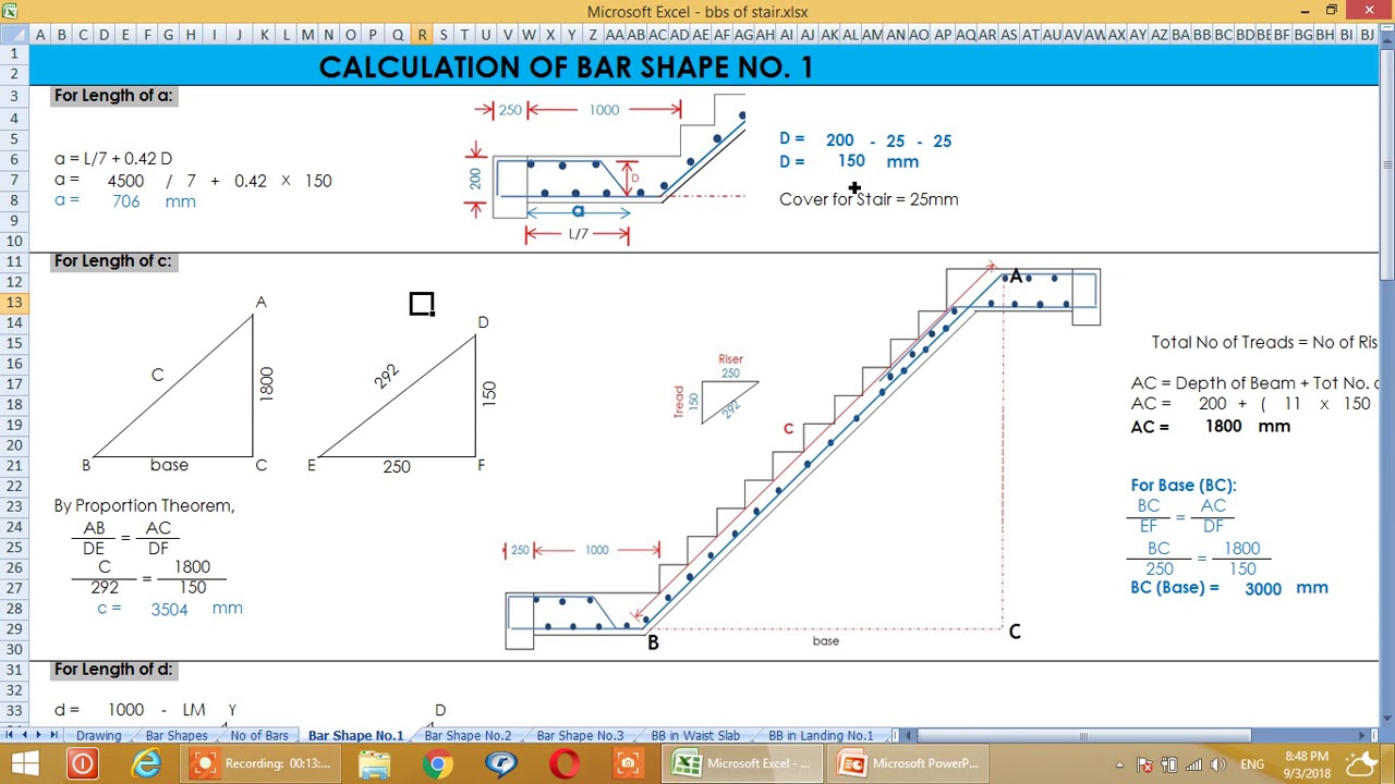BBS Bar Bending Schedule of Staircase, Stair Reinforcement Details ...