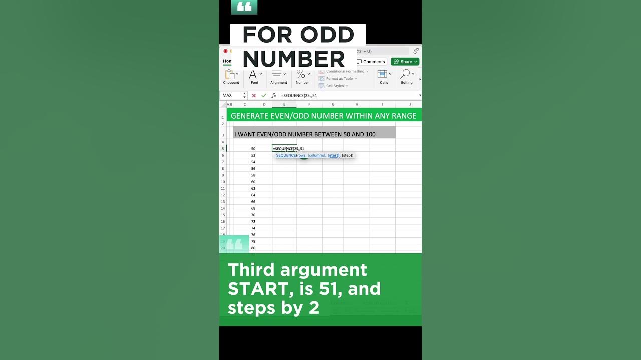 How to generate Even or Odd Number Sequence #exceltips - YouTube