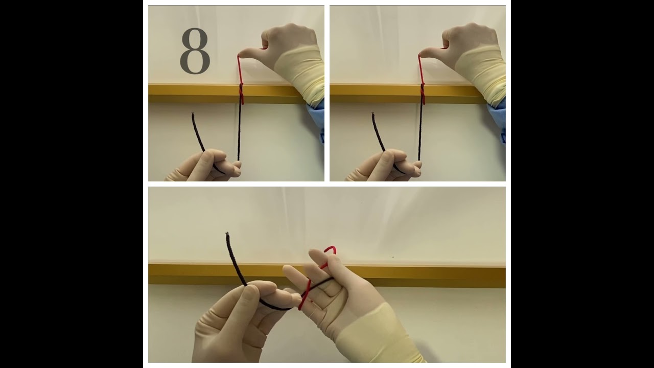 【One handed surgical knot】Right middle finger/Left rotation×1. (X1)8 ...