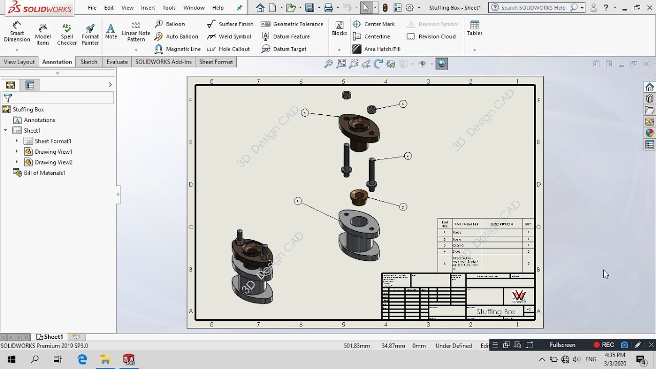 SolidWorks 2019 #ภาษาไทย เบื้องต้น - การสร้างเเบบสั่งงานการผลิตของ ...