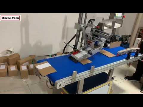 Cardboard unfold carton box automatic top labeling machine label applicator - YouTube