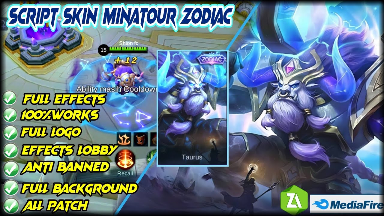 NEW SCRIPT SKIN MINATOUR ZODIAC TAURUS + BACKUP FILE - MOBILE LEGENDS ...
