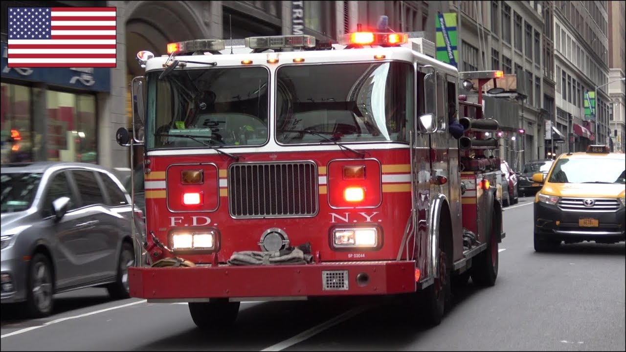 FDNY spare fire truck responding - Classic manual siren - YouTube