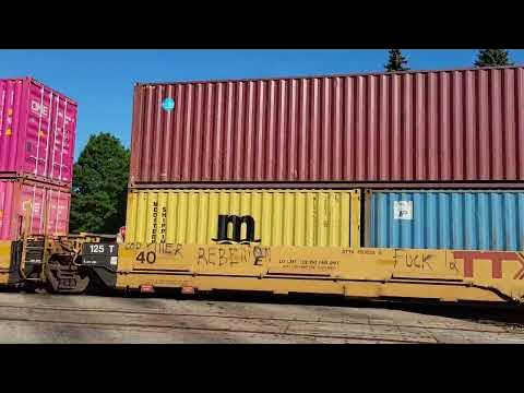 CN 5601, 2329 Westbound intermodal container in well car freight train at Vicksburg, MI - YouTube