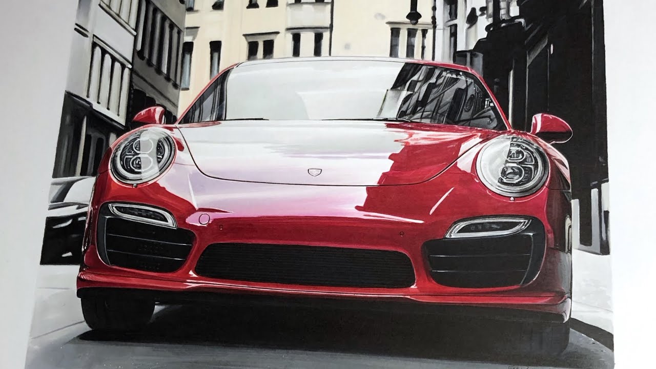 Realistic drawing of a red Porsche - YouTube