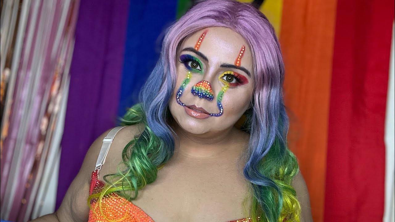 🎈🌈 Rainbow Pennywise Makeup Tutorial w/ Rhinestones | Glam Clown Pride Look! 💀 - YouTube
