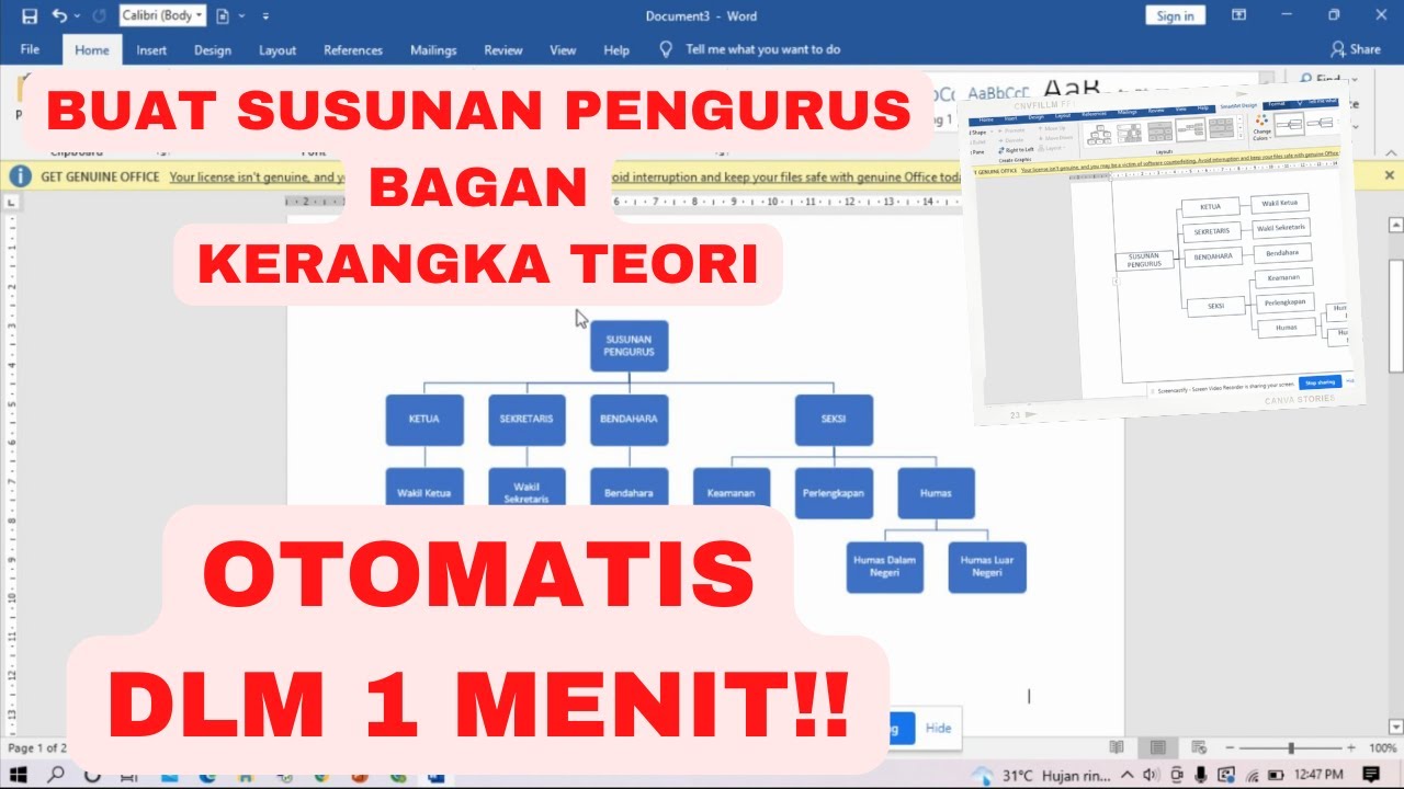 Membuat Bagan, Kerangka teori, Susunan Pengurus Otomatis - YouTube