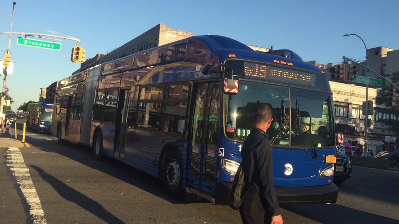 2018 New Flyer XN60 #1079 on the Bx19 at 145th Street/Broadway - YouTube