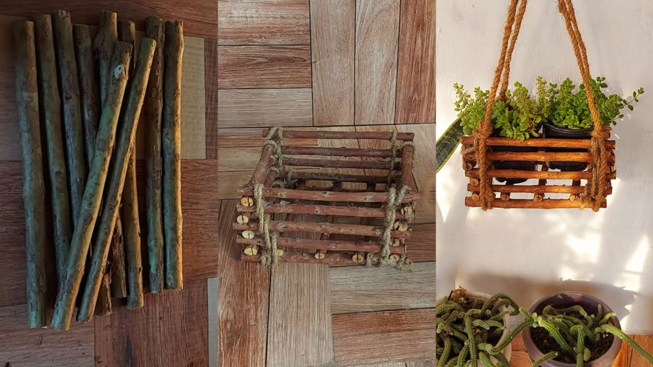 How To Make Hanging Planter from old wooden Sticks #diy #diyhomedecor ...