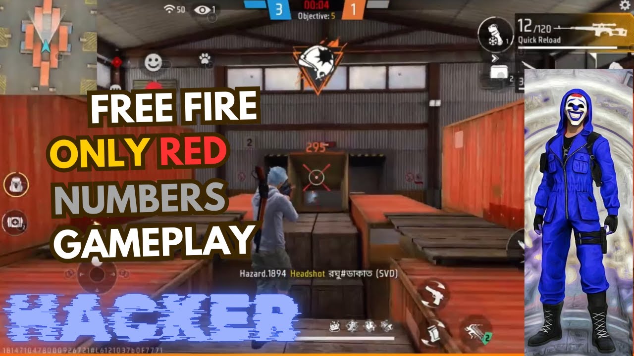 Free fire only red numbers hacker gameplay - YouTube