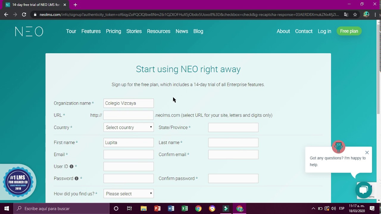 Videotutorial 1 (Maestros). Cómo acceder y crear una cuenta en NEO LMS ...