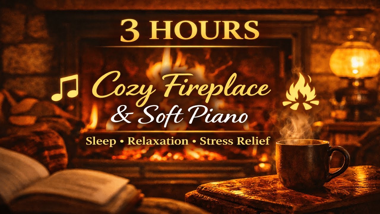 3 Hours Cozy Fireplace with Soft Piano Music – Deep Sleep, Relaxation ...