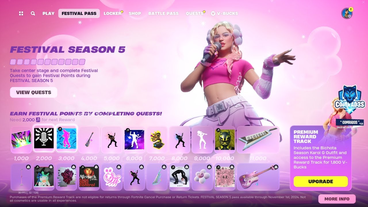 Fortnite Festival Season 5 Karol G Festival Pass / Battle Pass Showcase ...