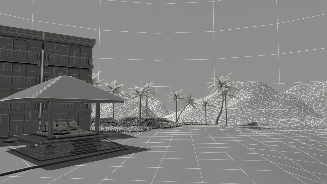 Beach Resort 3D Model Scene Wire Frame - YouTube