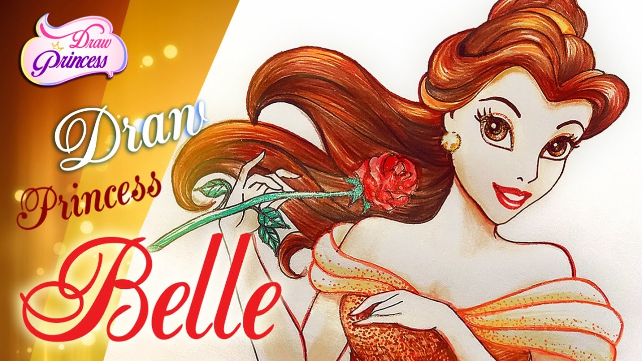 How to draw Belle from Beauty and the Beast Disney Princesses - YouTube