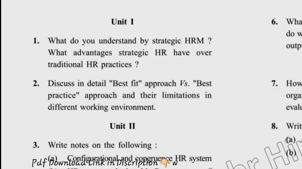 MBA 3rd Sem Strategic Human Resource Management Question Paper - YouTube