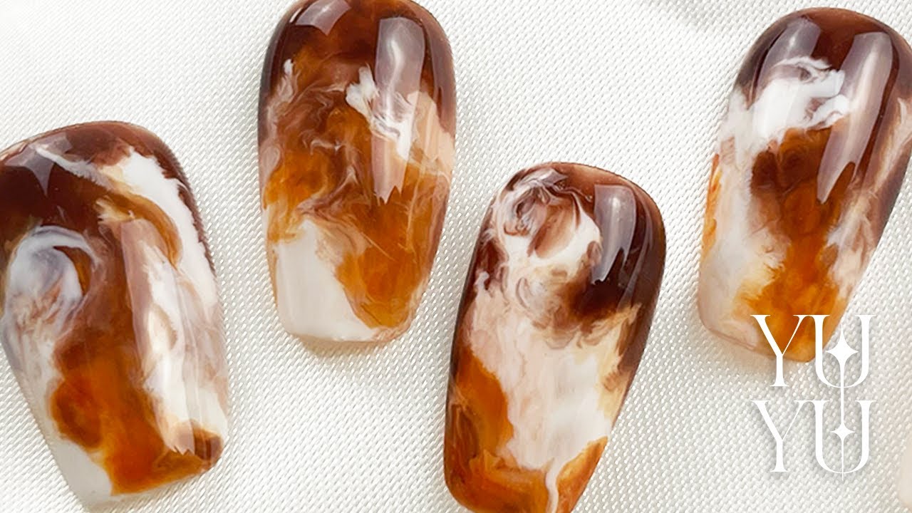 Iced Coffee Inspired Nails ☕️ / Press-Ons / Marble / Easy Gel Nail Art ...