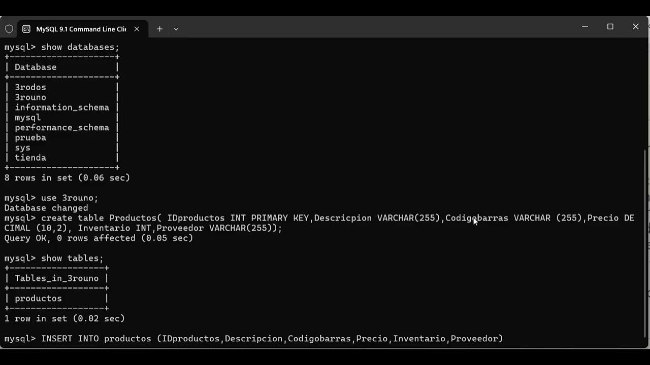 Creacion de tabla e insercion de datos en My SQL - YouTube