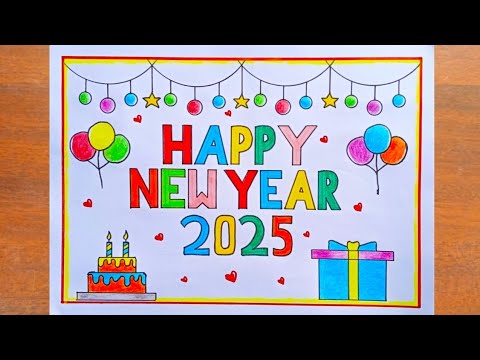 Happy New Year 2025 Drawing / Happy New Year Greeting Crad Making Ideas ...