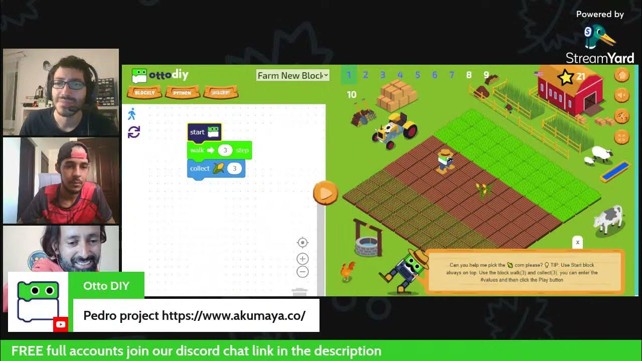 LIVE: Hour of Code with Otto DIY robot new online coding farm game with ...