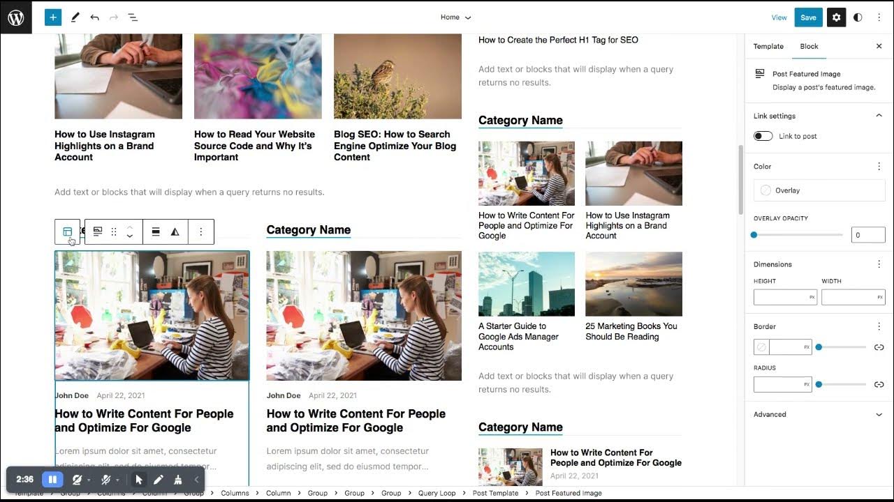 Setting Up Content Block / Query Loop in WordPress Site Editor - YouTube