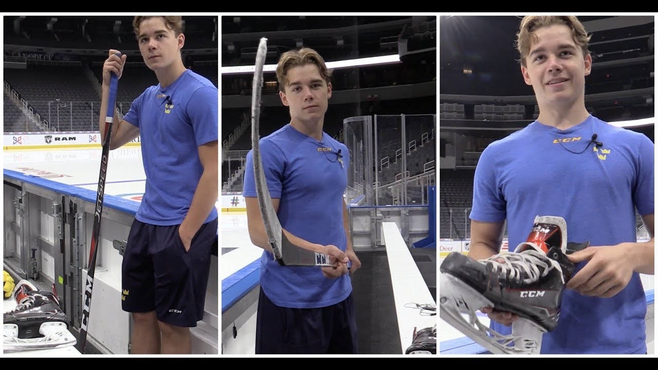 How Alexander Holtz choses sticks, gloves and skates. - YouTube