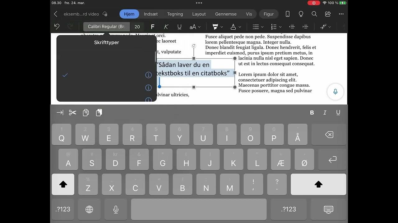 indsæt tekstboks rediger tekst, skrift type og størrelse justering af ...