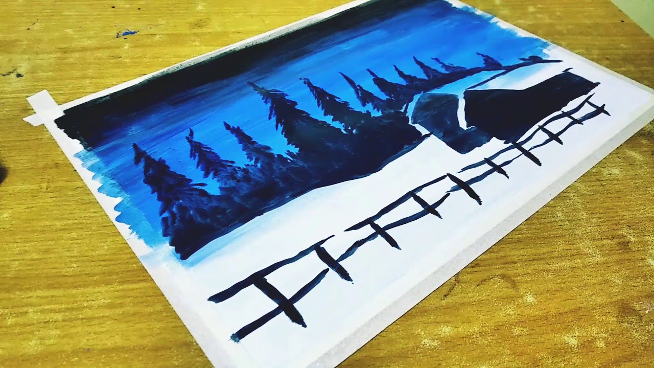 Daily challenge #4 / winter drawing / winter painting / how to draw ...