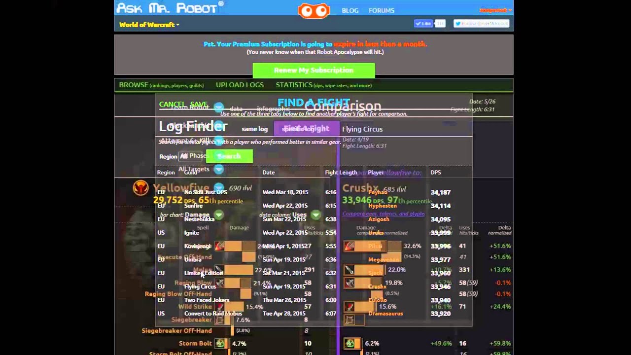 Combat log comparisons with Blizzard Watch - YouTube