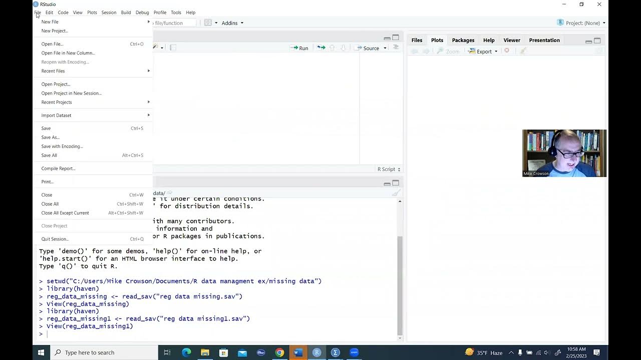 Importing SPSS file with missing data into R Studio (see video description for linked data files ...