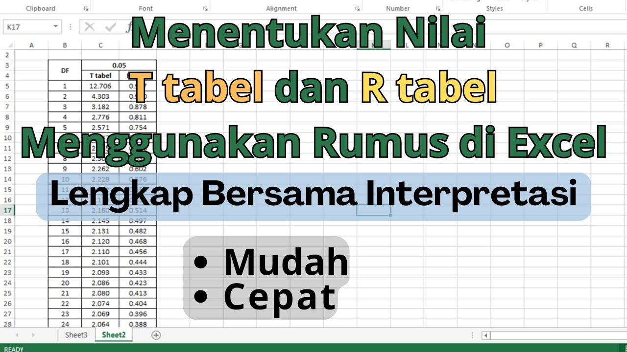 Tutorial mudah membuat nilai T tabel dan R tabel menggunakan EXCEL ...