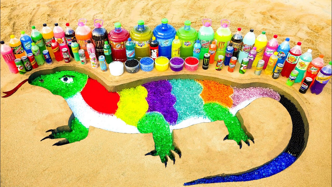 How to make Rainbow Komodo Dragon with Orbeez, Big Fanta, Coca-Cola vs ...