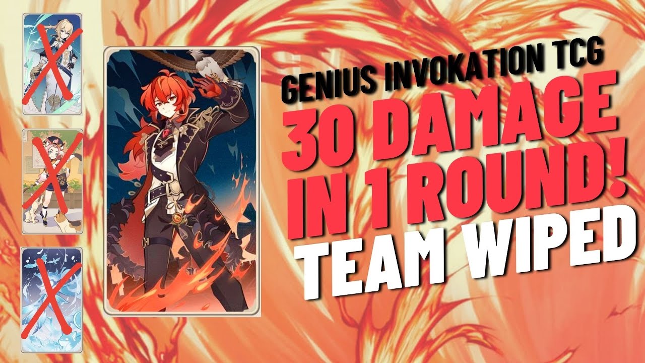DILUC HIGH DAMAGE! 30 DAMAGE IN 1 TURN - Genshin Impact TCG Gameplay ...