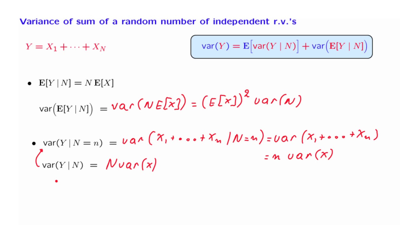 L13 11 Variance Of The Sum Of A Random Number Of Random Variables YouTube