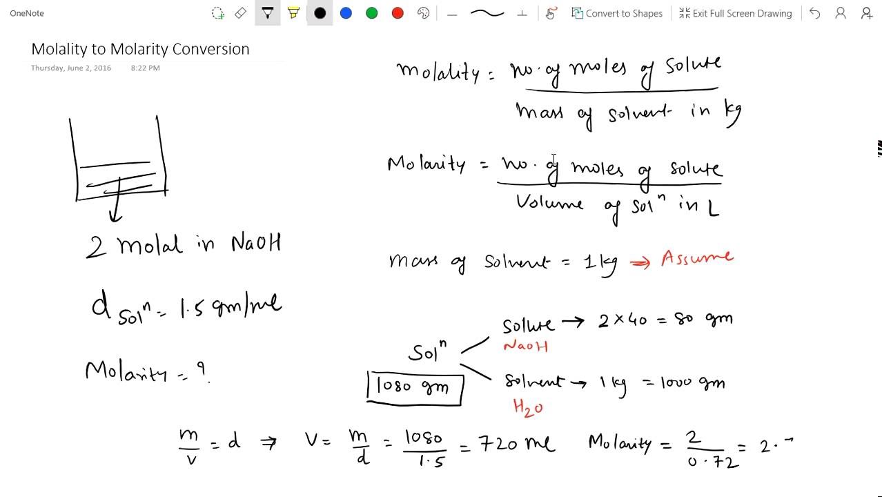 Molality to Molarity Conversion - YouTube