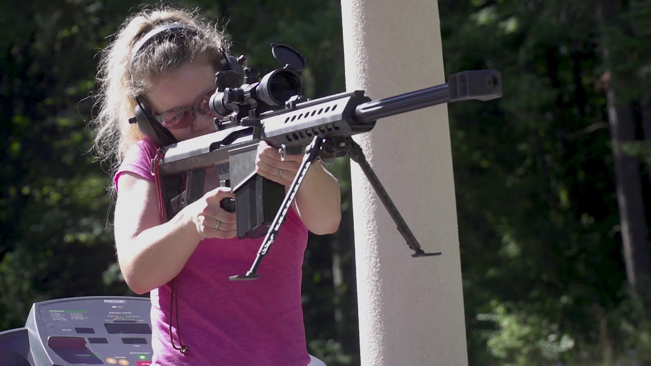 50 Cal Tank Shoot while Walking Backwards on Treadmill - YouTube