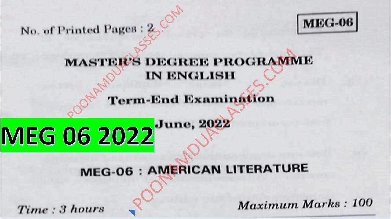 MEG 06 American Literature 2022 June/August Question Paper IGNOU - YouTube