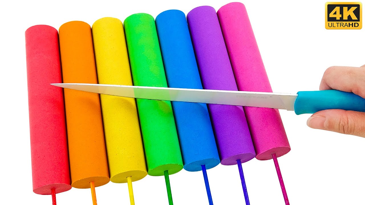 Satisfying Video l Making Kinetic Sand Rainbow Skewers Sticks Cutting ...