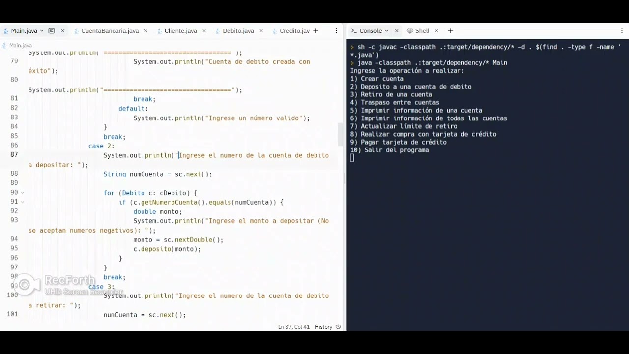 Complementacion Codigo Java Cuenta de Banco - YouTube