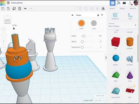 TinkerCAD tutorial chess pieces - king - YouTube