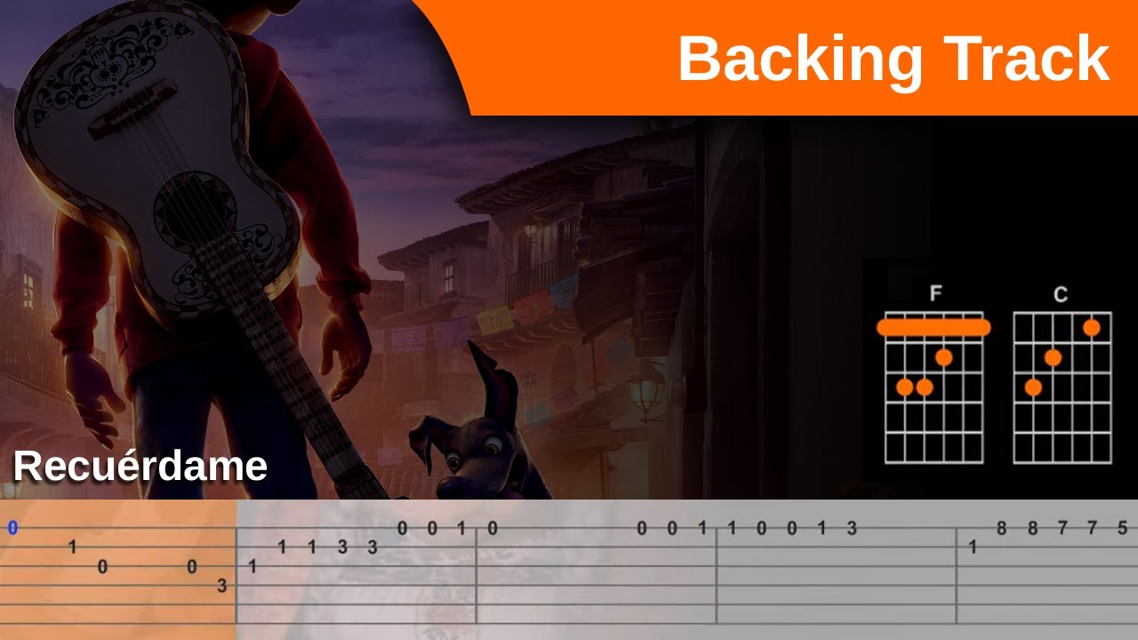 Recuerdame - Coco / BACKING TRACK / Guitar tab sheet for beginner - YouTube