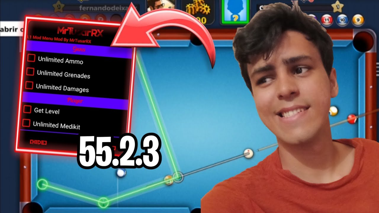 Incrível 8 Ball Pool v55.2.3 Mod Menu Sem Senha Linhas infinitas super ...