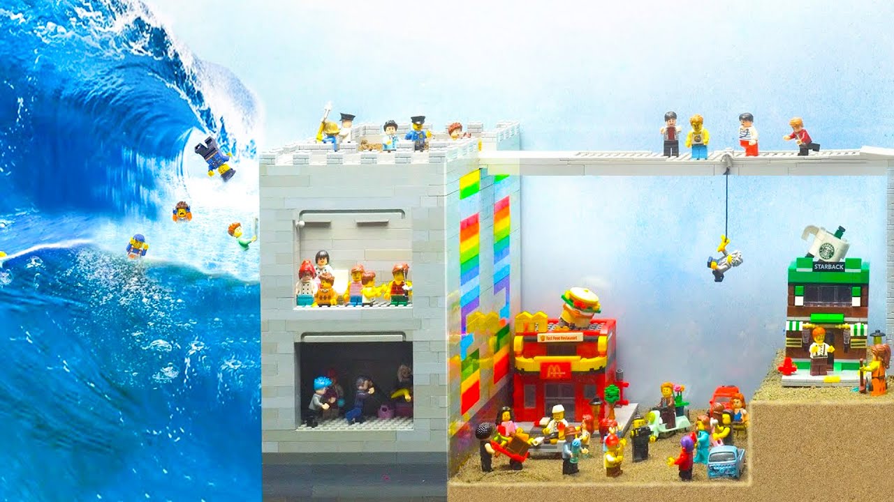 Lego Dam Breach Experiment With Flooding A Lego City & Bunker - YouTube