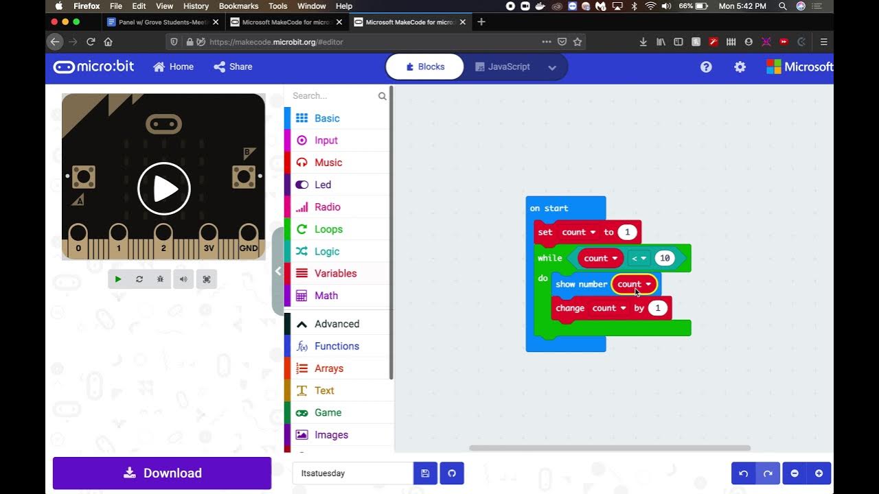 Learning Microbit Part Eight Loops Youtube